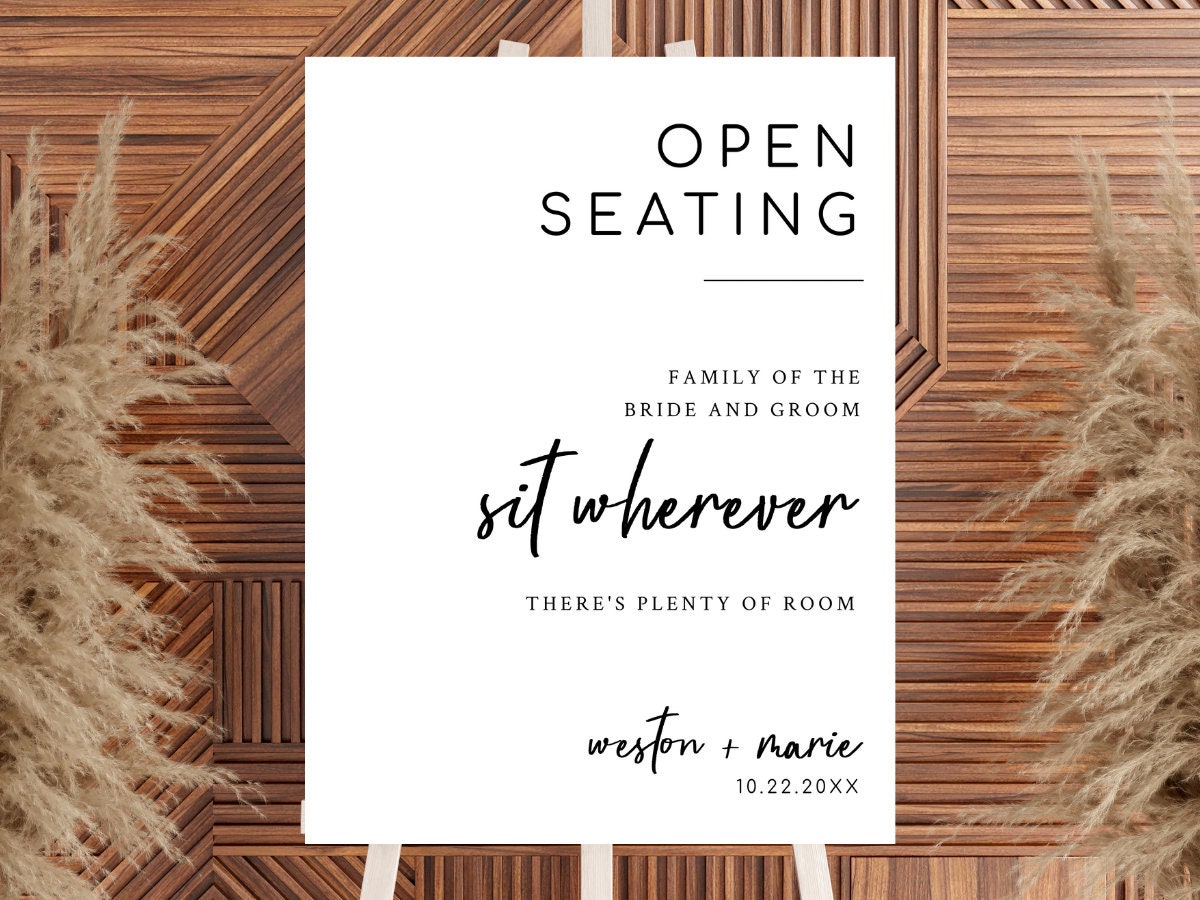 Open Seating Sign Template Modern Wedding Signage Sit Anywhere Welcome ...