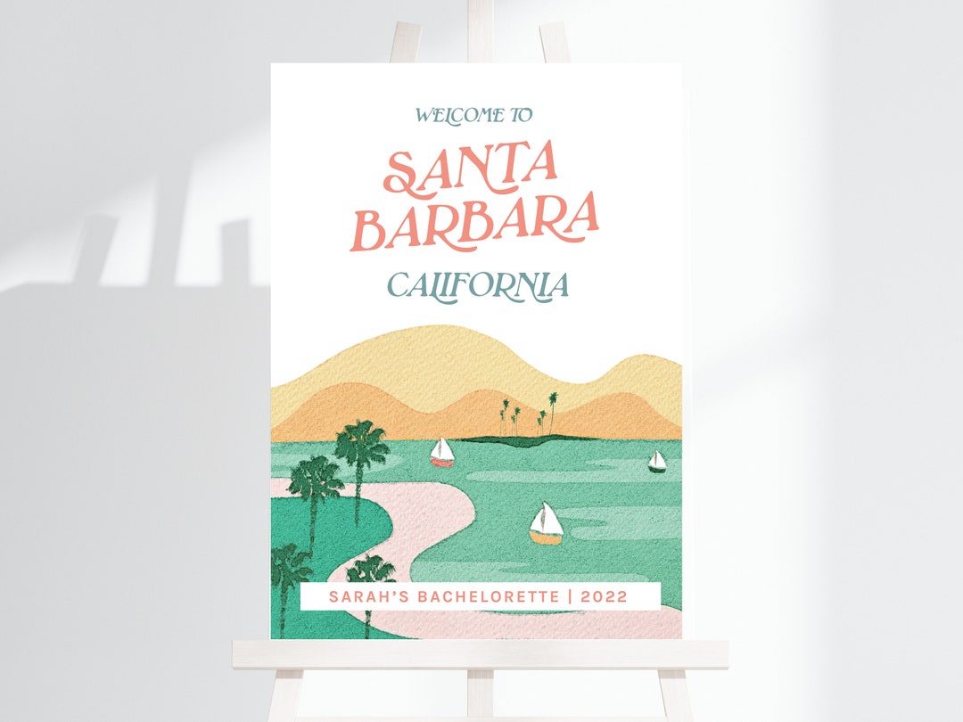 Santa Barbara Poster, Digital Santa Barbara Bachelorette Poster, Santa ...