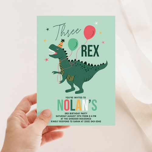 Editable Three Rex Invitation Boy Dinosaur Birthday Party - Etsy