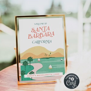 Santa Barbara Poster, Digital Santa Barbara Bachelorette Poster, Santa ...