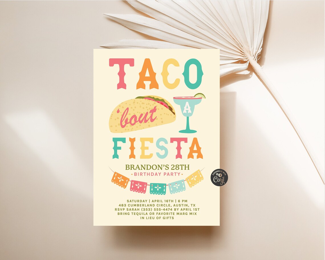 Editable Fiesta Birthday Invitation Taco Birthday Invitation | Etsy