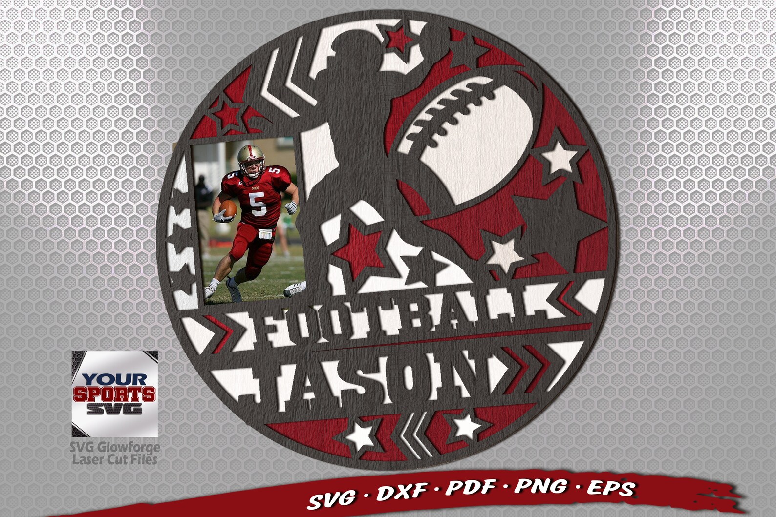 Monogram Sports Photo Frame SVG Files Football Glowforge | Etsy