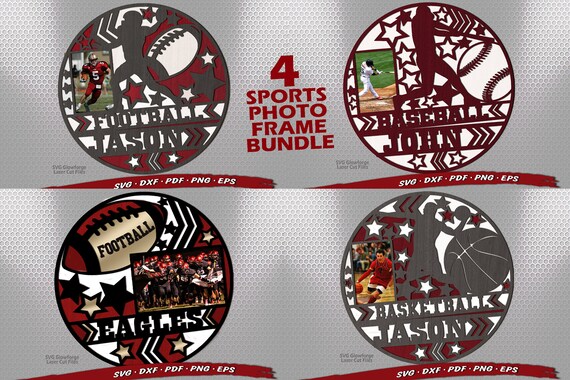 Monogram Sports Photo Frame SVG Files Football Glowforge | Etsy
