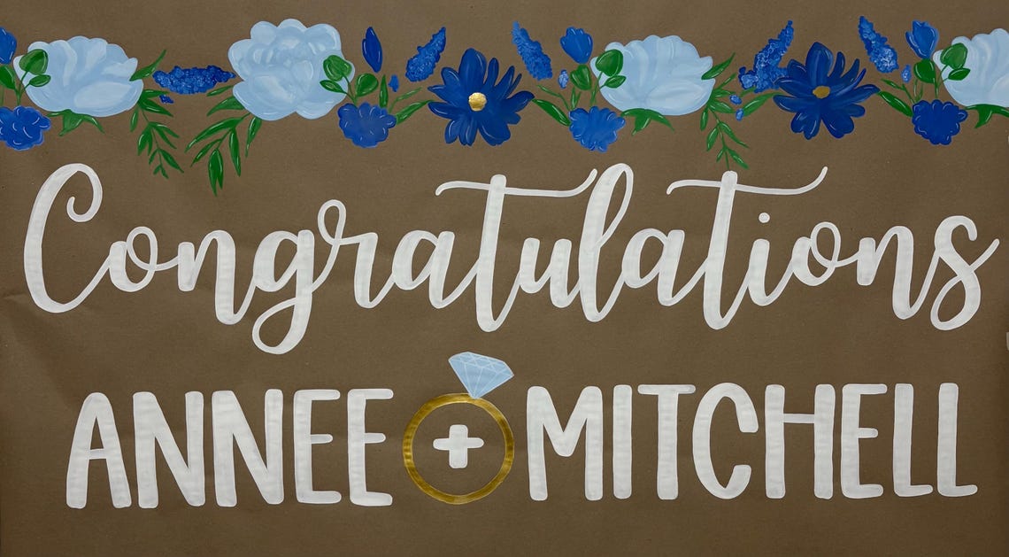 Custom Hand Painted Engagement Party Banner - Floral - Etsy