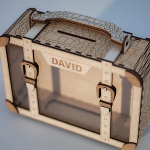 Laser Cut Suitcase Piggy Bank, Personalized Wood Coin Bank (digital ...