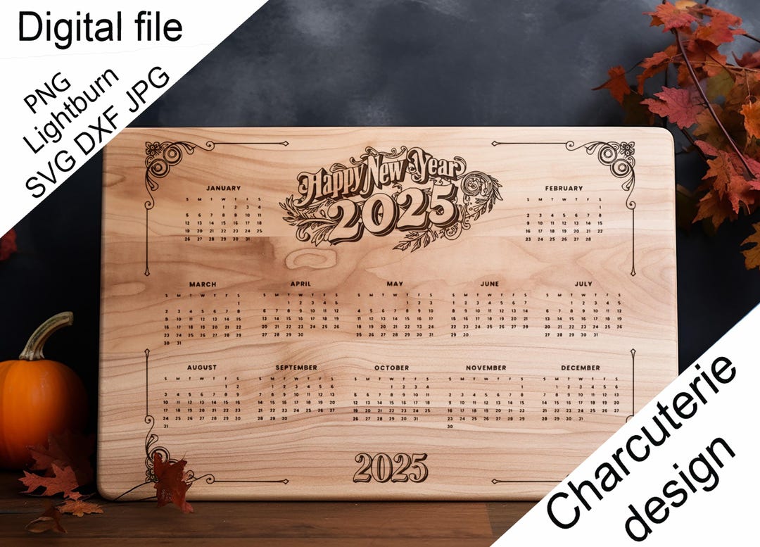 2025 Calendar Charcuterie Board SVG, Laser Engraved Design (digital ...