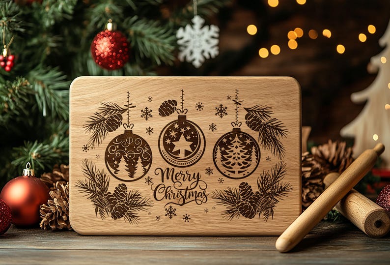 Christmas Charcuterie Board SVG, Laser Engraved Cutting Board Design ...