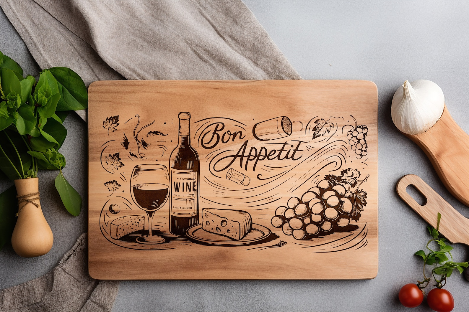 Bon Appetit Charcuterie Board SVG, Kitchen Decor Laser Engraved Files ...