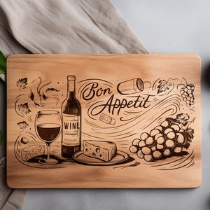 Bon Appetit Charcuterie Board SVG, Kitchen Decor Laser Engraved Files ...