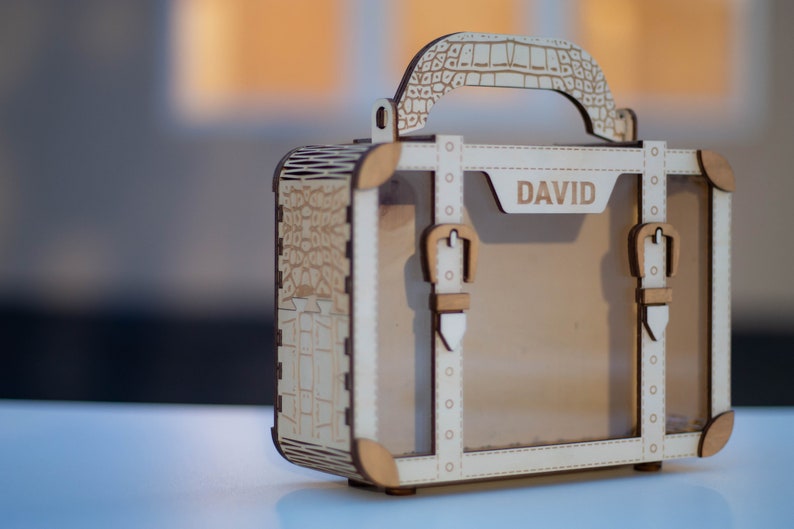 Laser Cut Suitcase Piggy Bank, Personalized Wood Coin Bank (digital ...