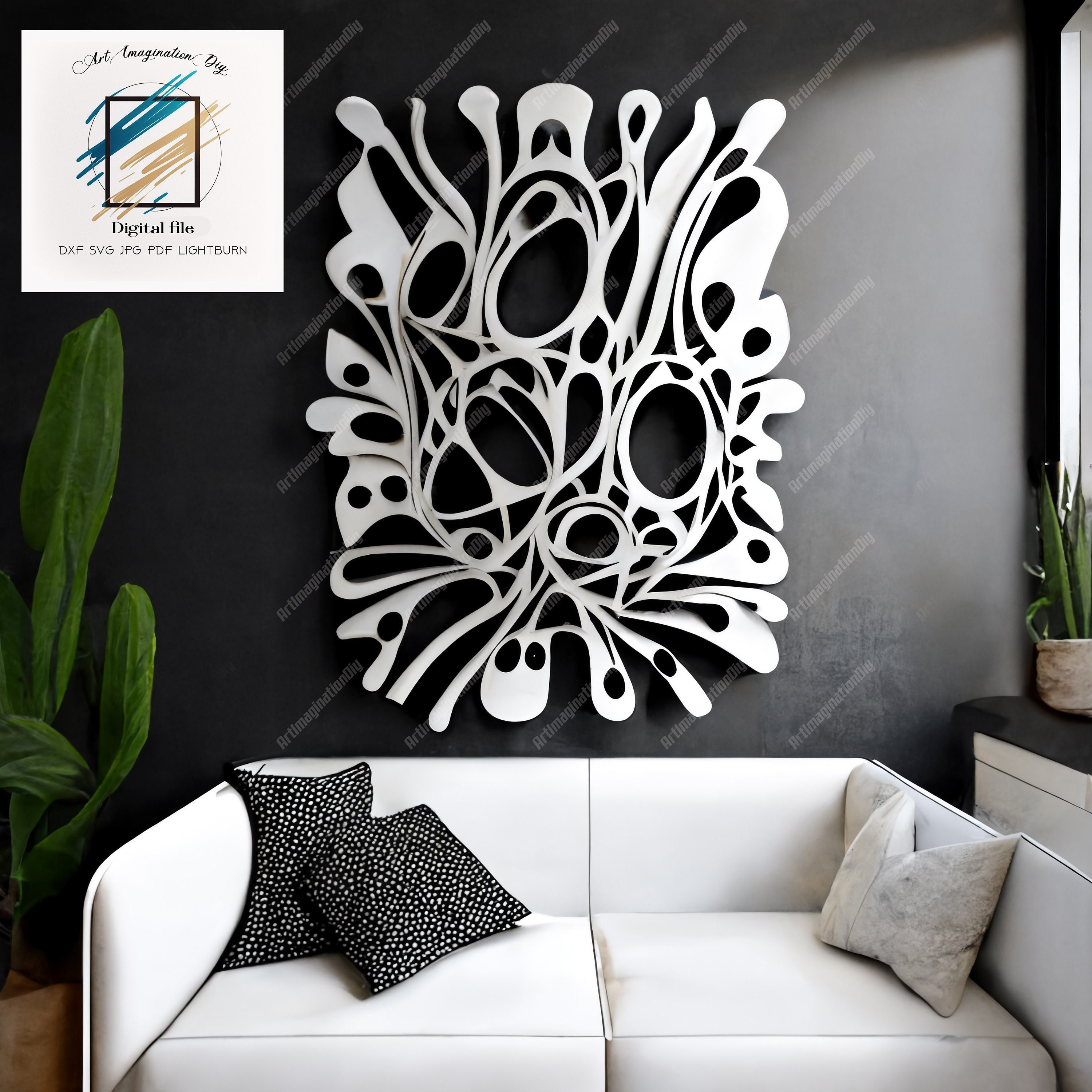 Wall Art Decor Abstract Panel Laser Cut, CNC, Metal, Raster and Vector ...