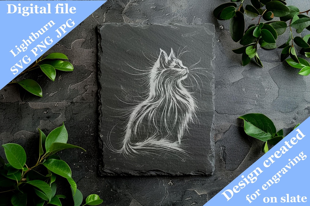 Cat PNG Design for Laser Engraved on Slate, SVG File, Chopping Board ...