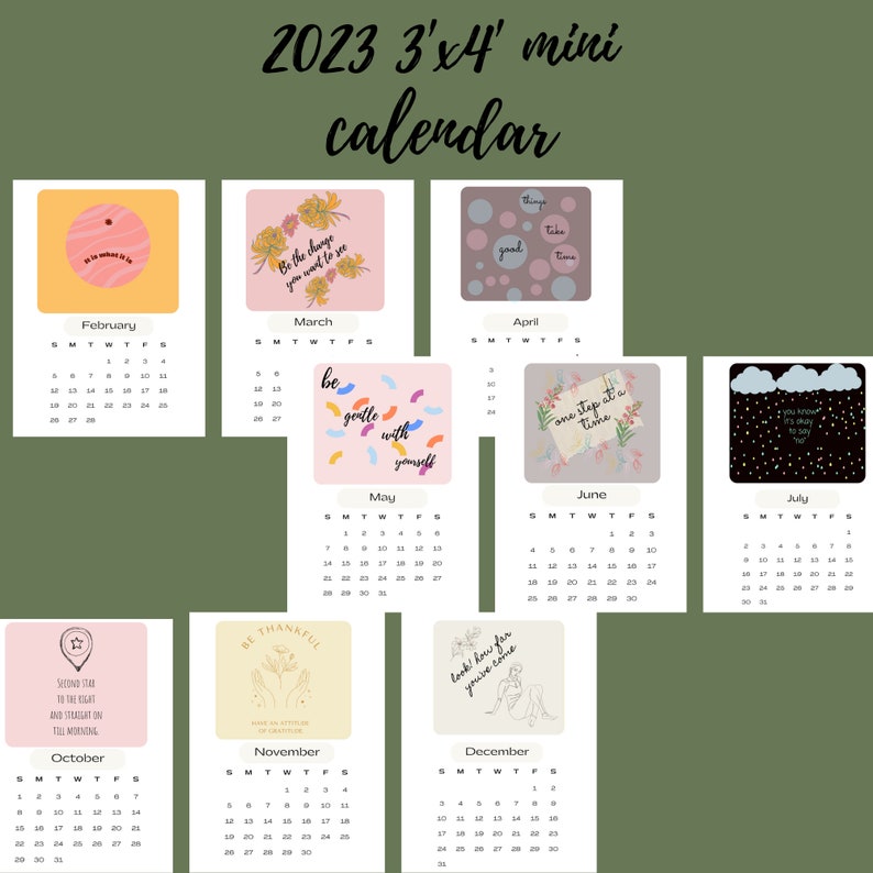 2023 Printable Mini Desk Calendar Quotes Calendar Monthly - Etsy UK