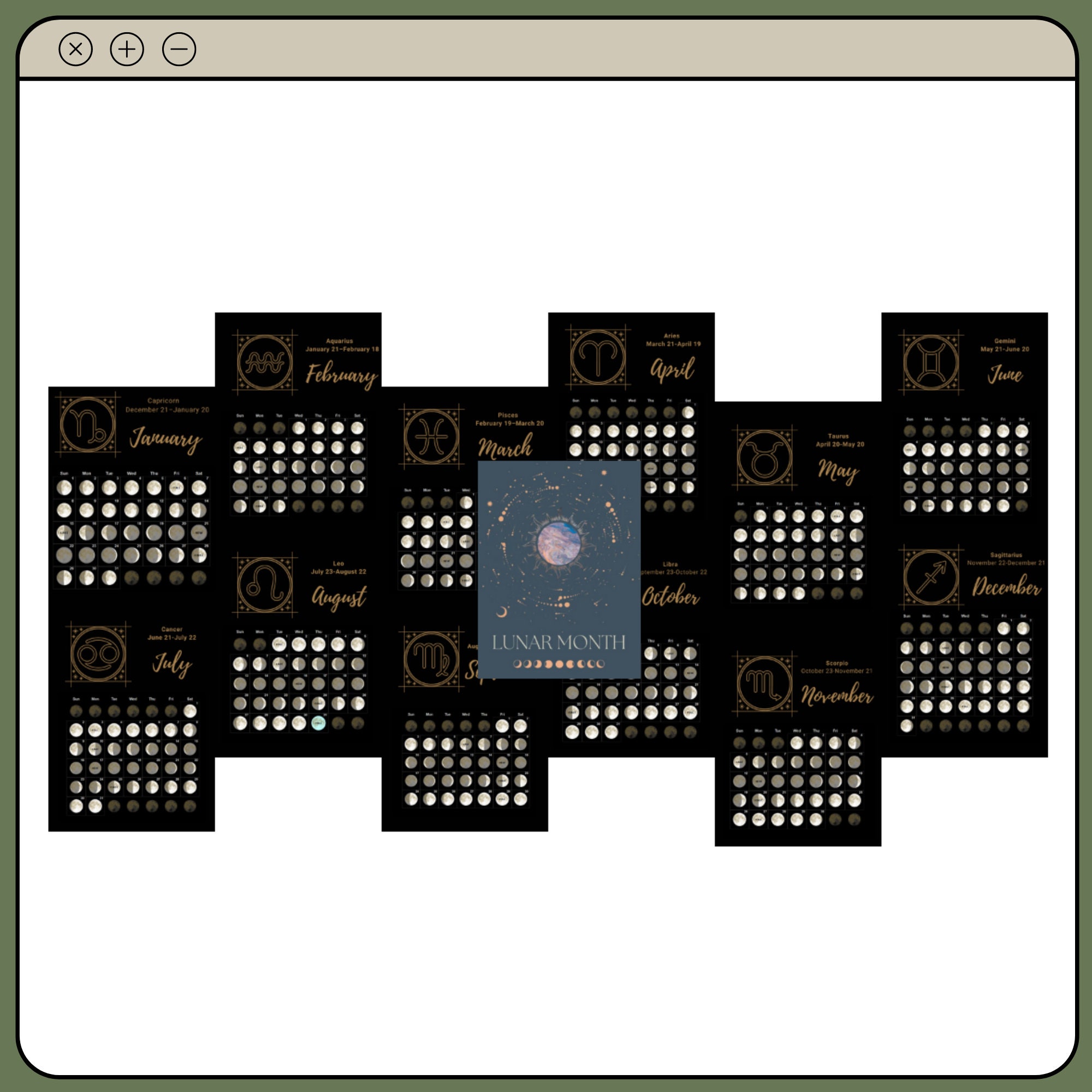 Lunar 2024 Mini Calendar Moon Phases Lunar Calendar // Lunar New Year ...