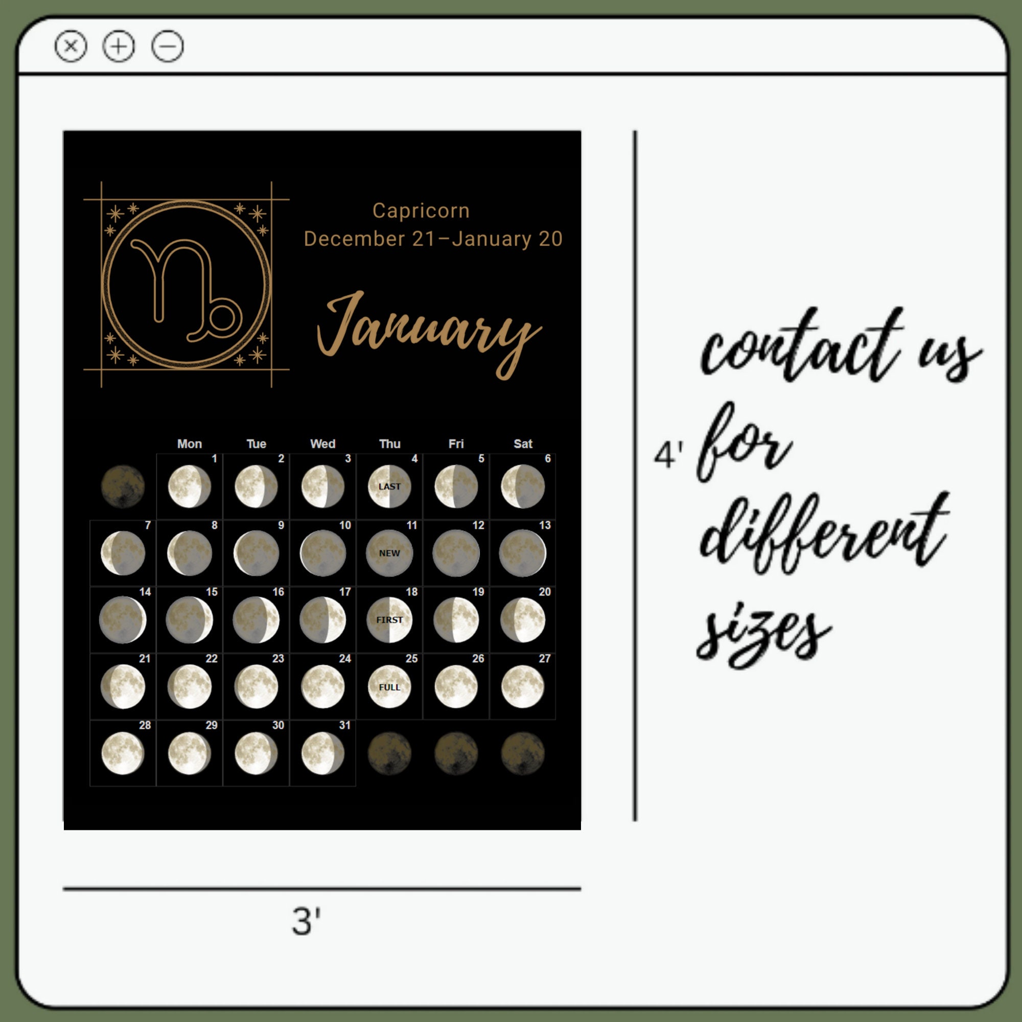 Lunar 2024 Mini Calendar Moon Phases Lunar Calendar // Lunar New Year ...