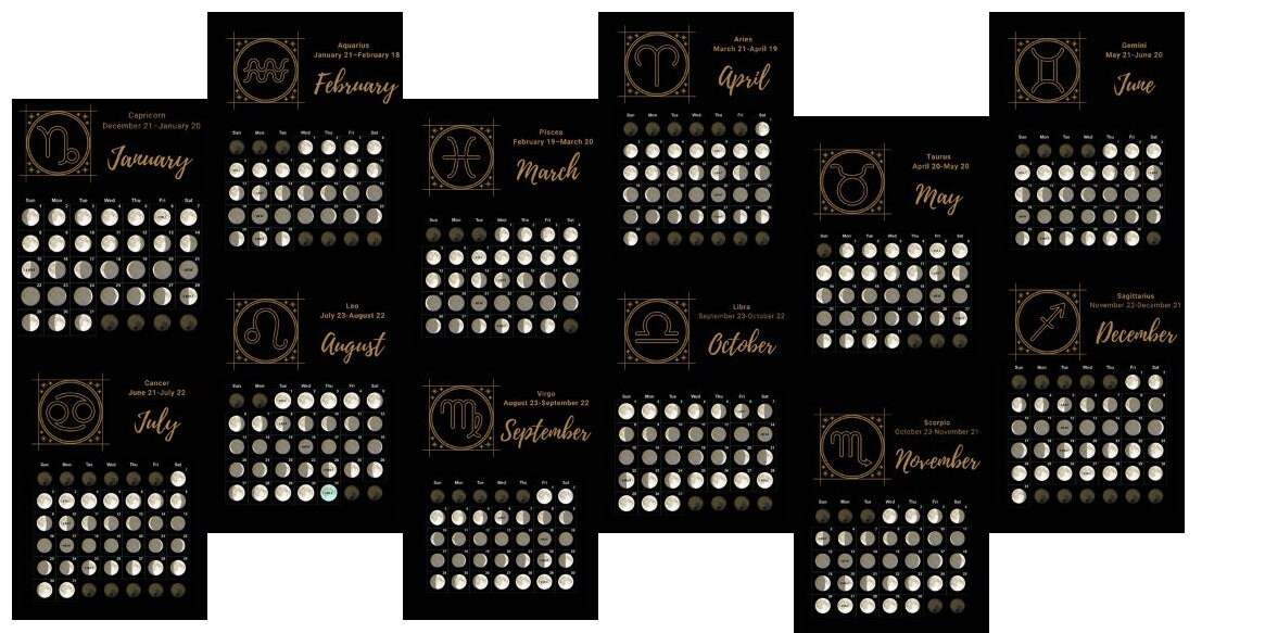 Lunar 2024 Mini Calendar Moon Phases Lunar Calendar // Lunar New Year ...