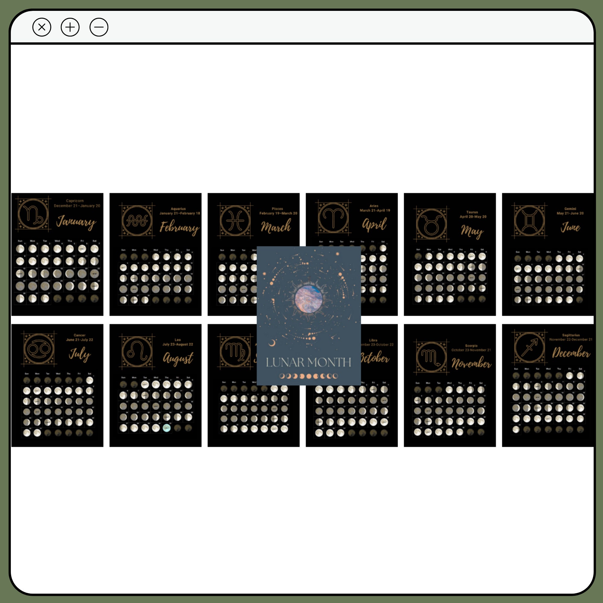 Lunar 2024 Mini Calendar Moon Phases Lunar Calendar // Lunar New Year ...