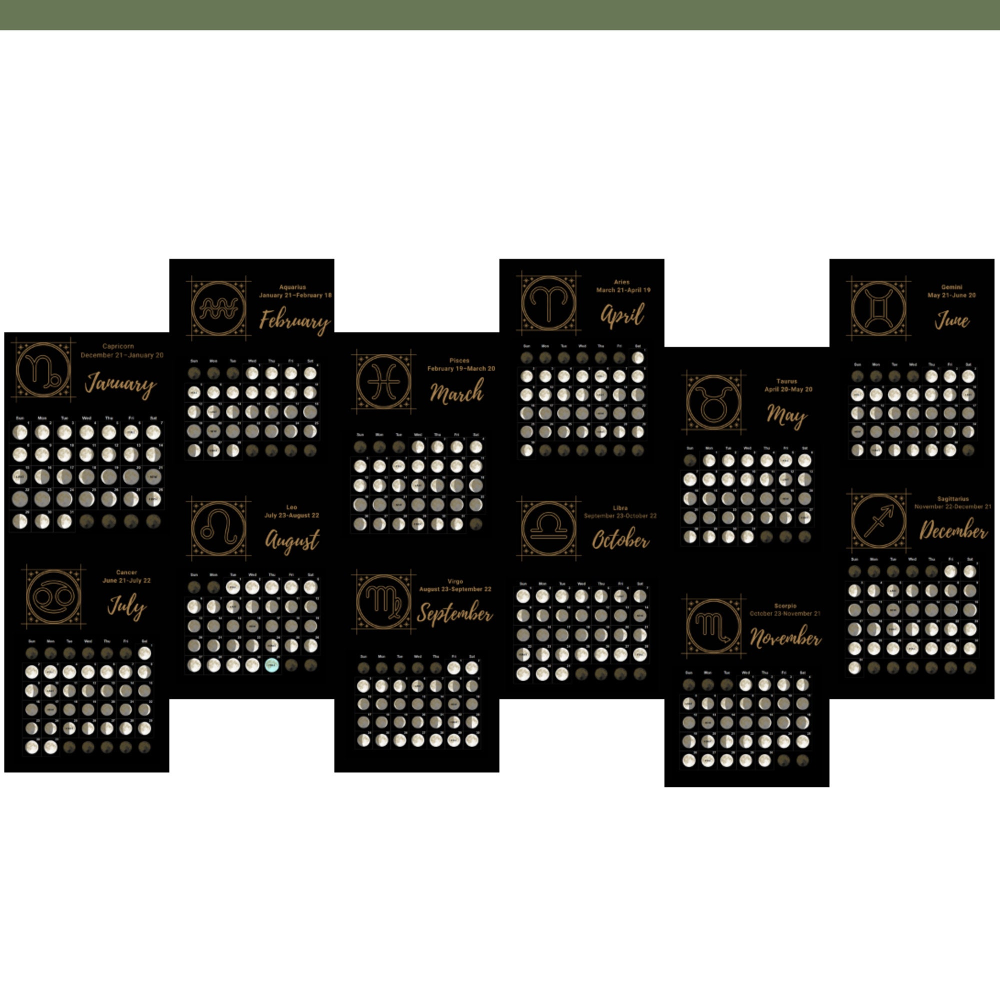 Lunar 2024 Mini Calendar Moon Phases Lunar Calendar // Lunar New Year ...