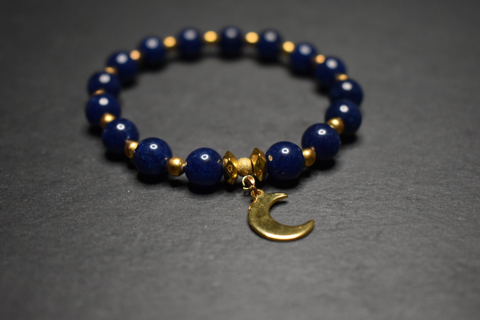 Natural Crystal Moon Charm Bracelet | Customizable Crystal & Moon ...