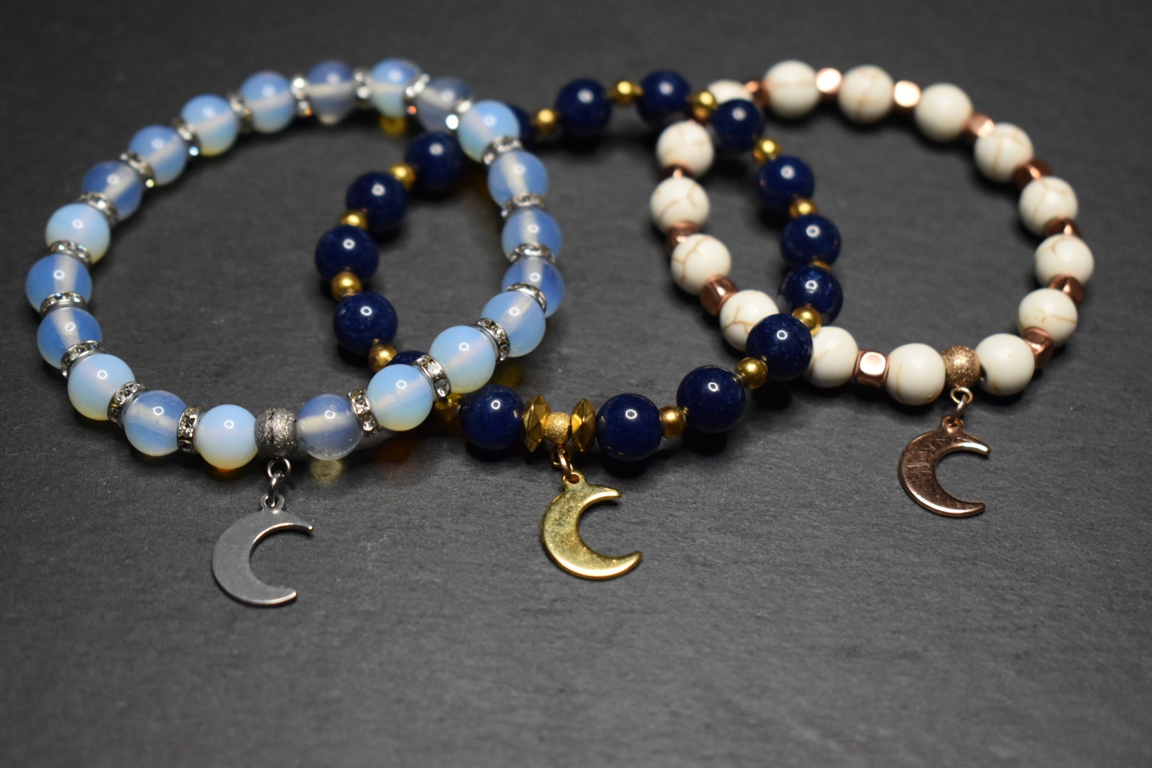 Natural Crystal Moon Charm Bracelet | Customizable Crystal & Moon ...