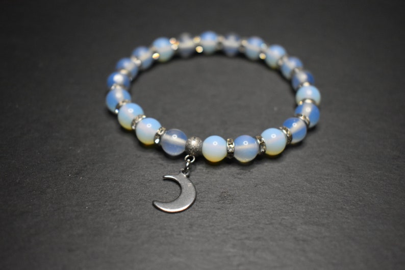 Natural Crystal Moon Charm Bracelet | Customizable Crystal & Moon ...