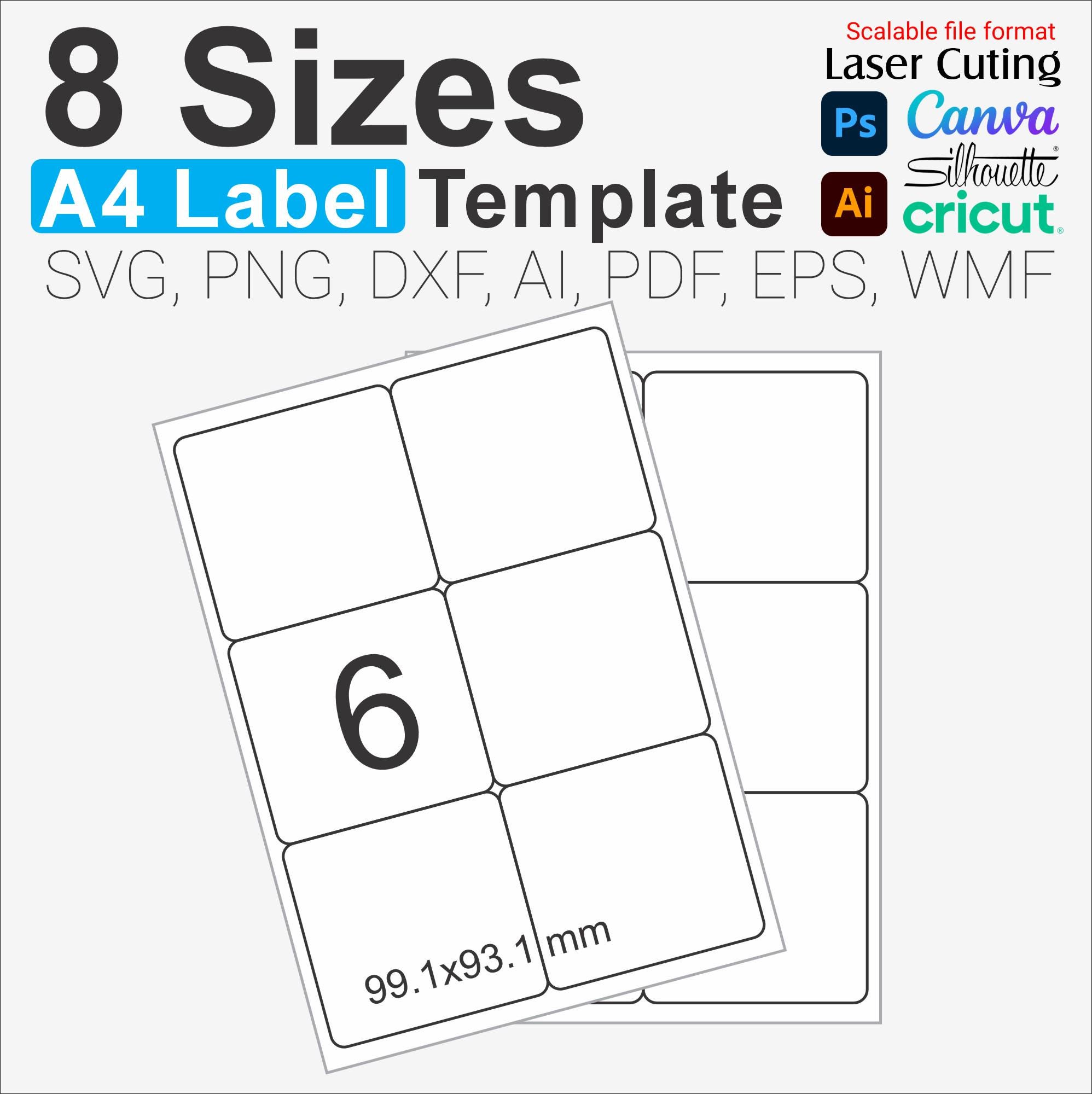A4 Label Templates: Printable DIY Labels for Canva (digital Download ...