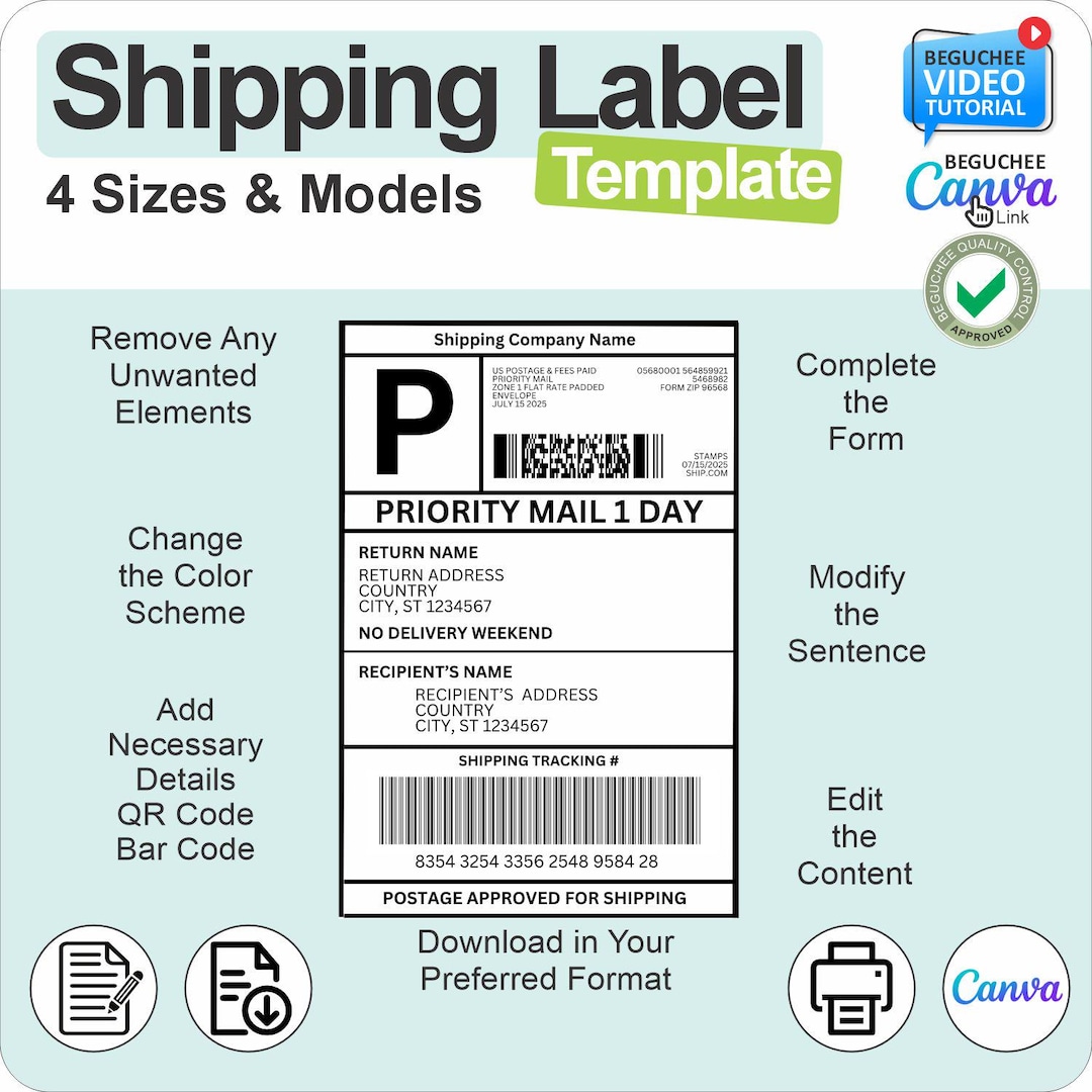 Editable Shipping Label Template: Custom Mail Design (digital Download ...