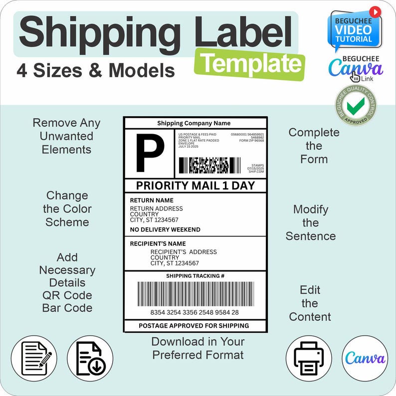 Editable Shipping Label Template: Custom Mail Design (digital Download ...