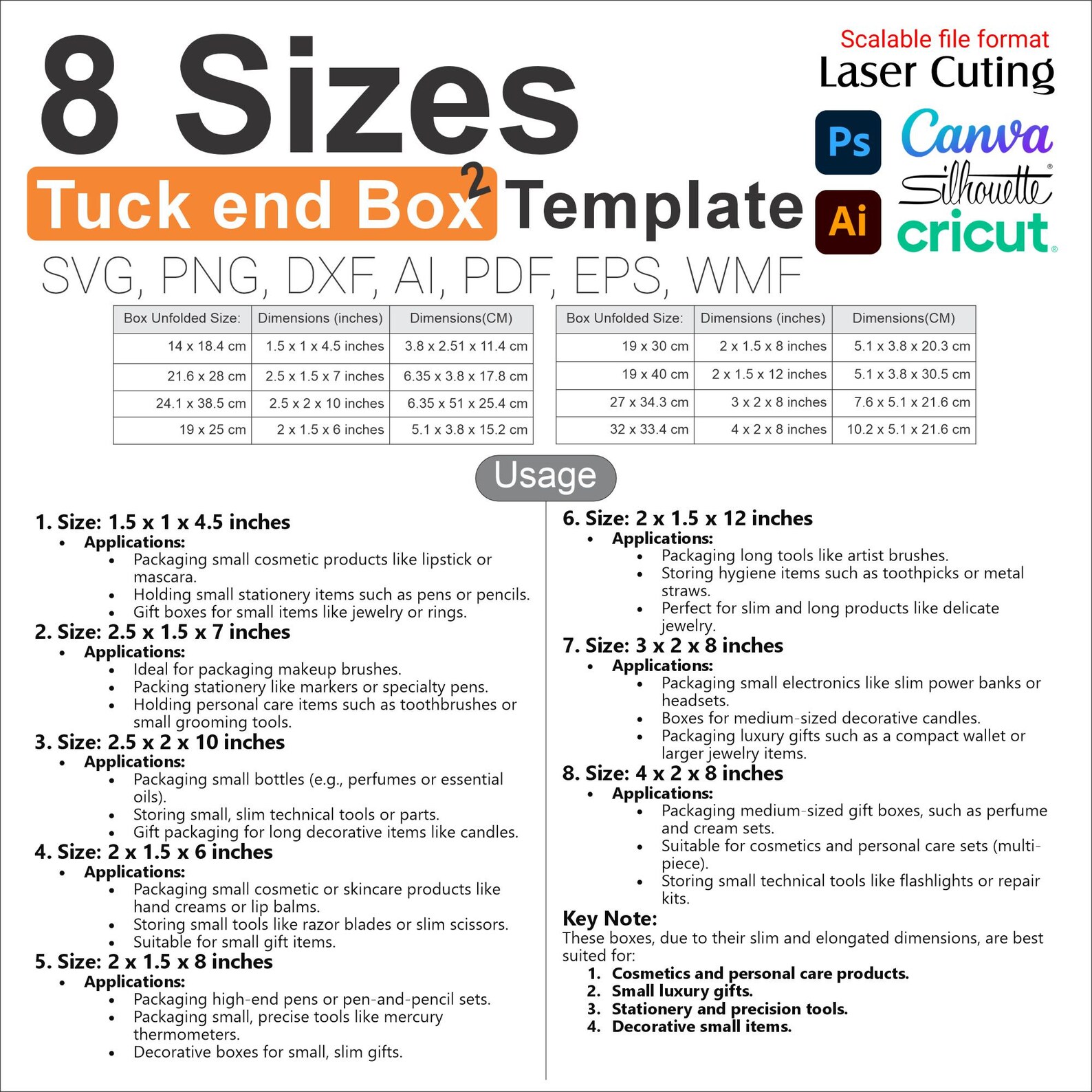 Tuck End Box Template: 8 Sizes, SVG PNG PDF (digital Download) - Etsy