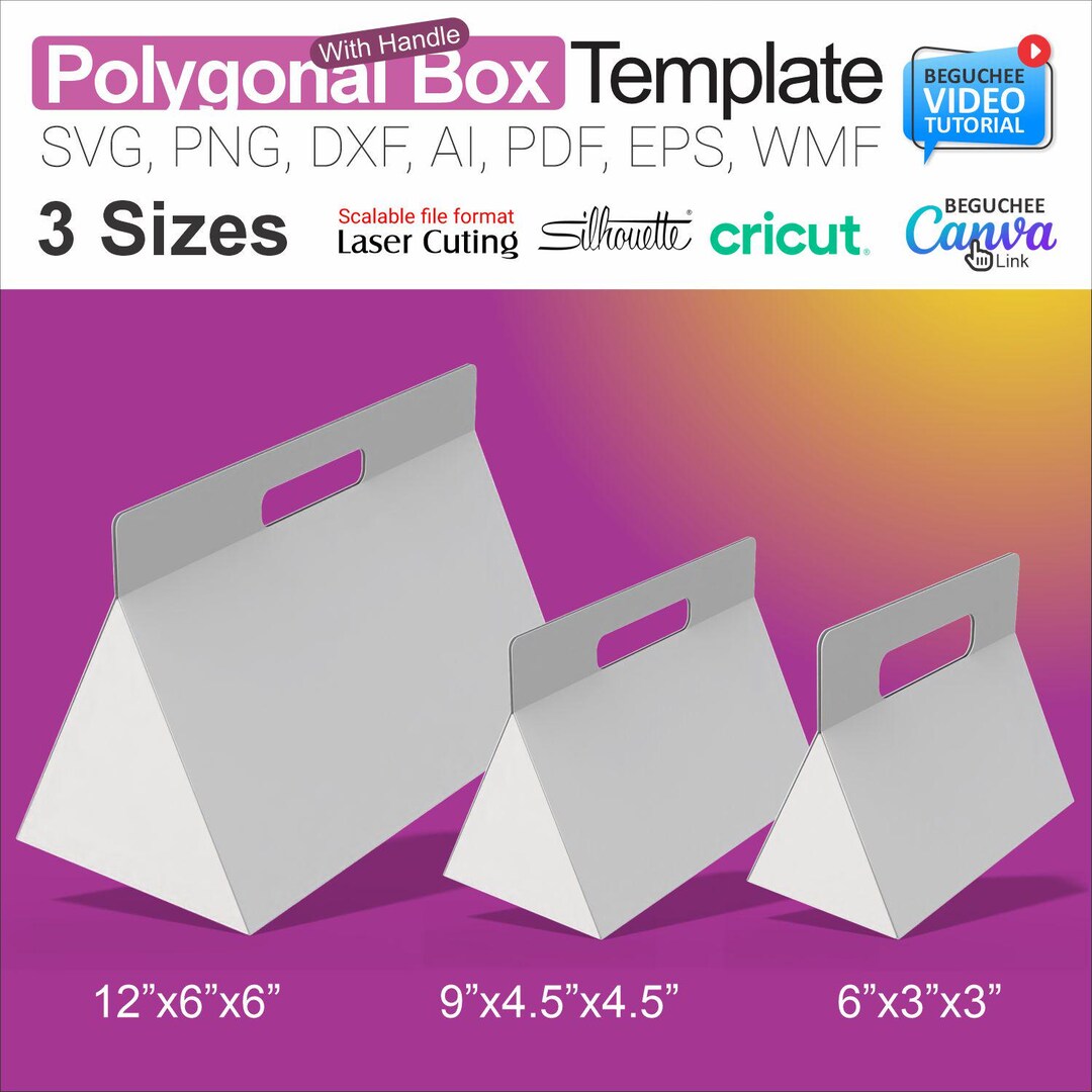 Polygonal Box Template With Handle – 3 Sizes Gift Box – Laser Cutting ...