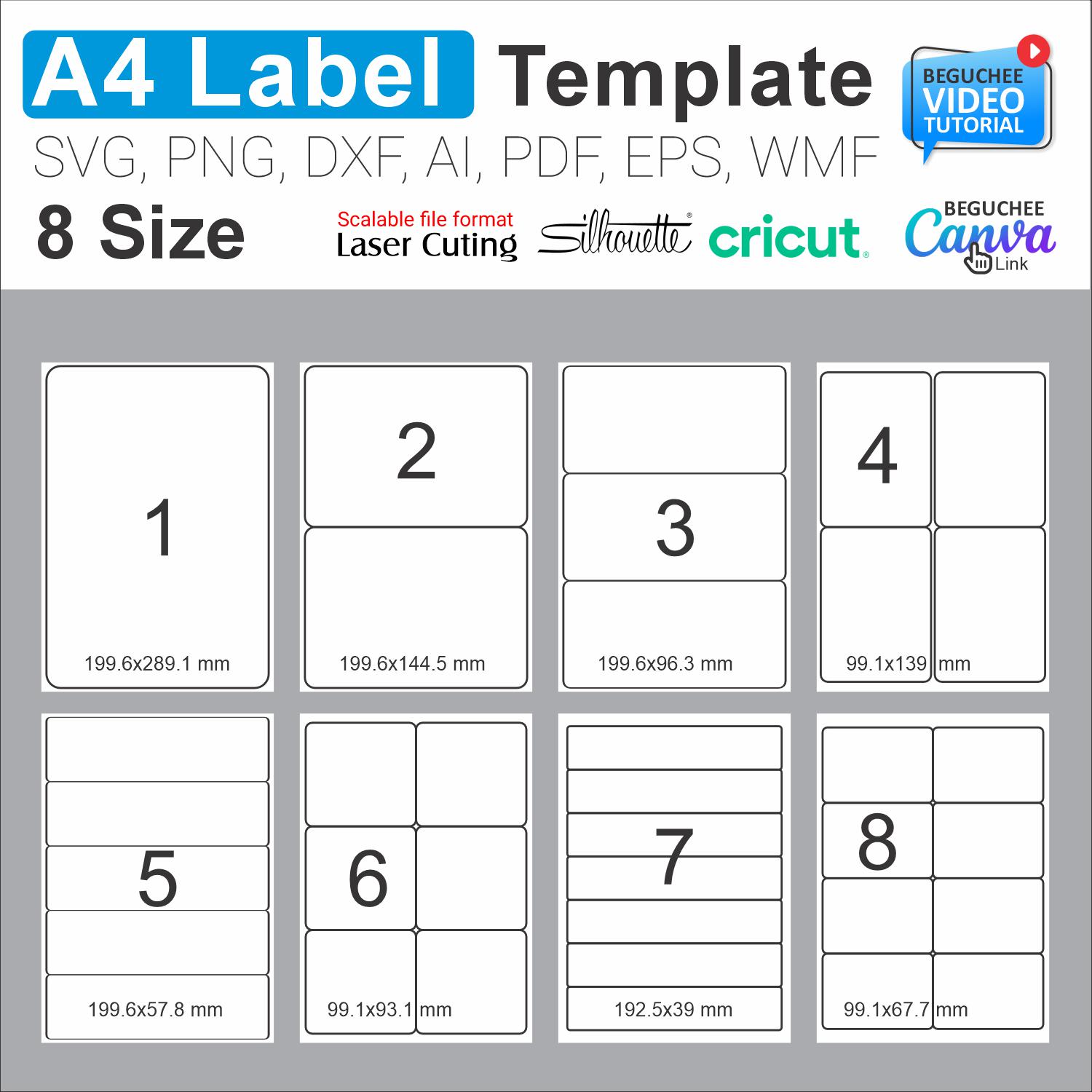 A4 Label Templates: Printable DIY Labels for Canva (digital Download ...