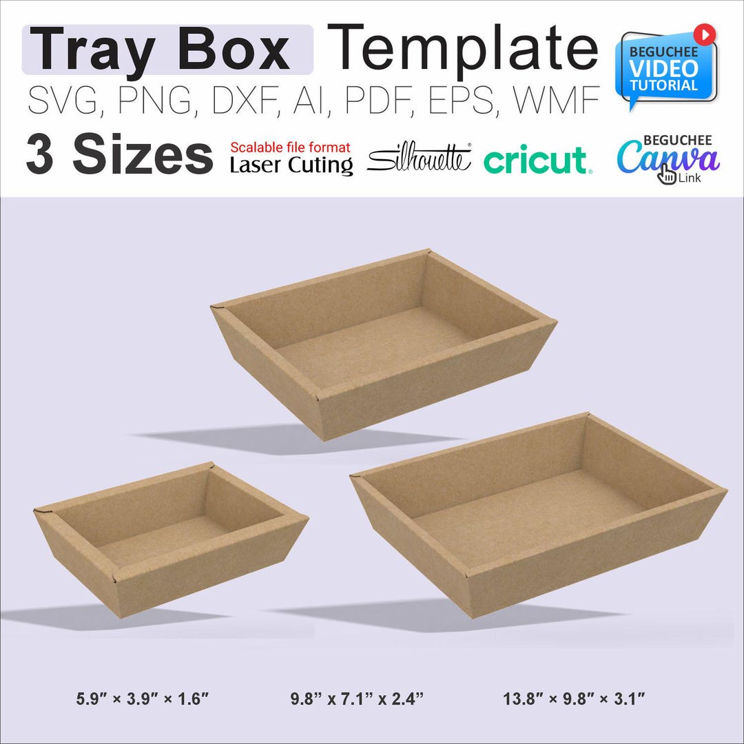 Versatile Tray Box Template | 3 Sizes | Svg, Png, Dxf, AI, Pdf, Eps ...