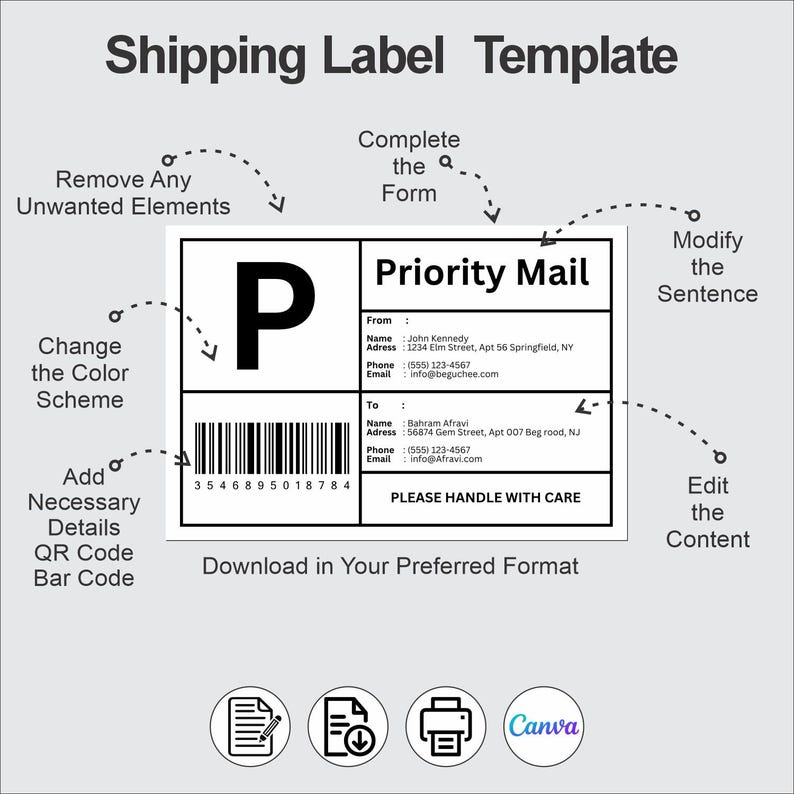 Editable Shipping Label Template – Personalized Mail Label, Custom Fake ...
