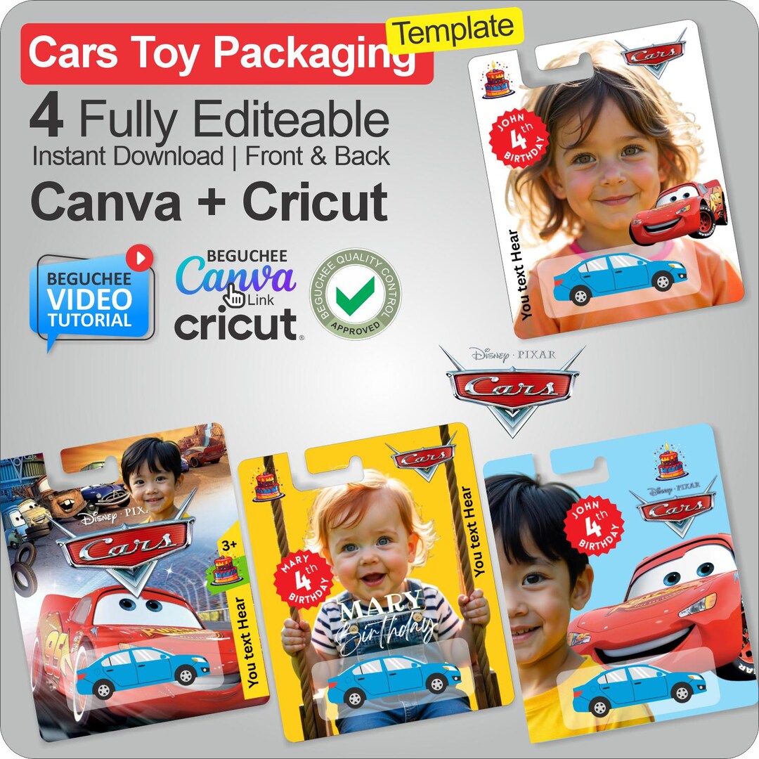 Pixar Cars Party Favor Box Template: Editable Toy Packaging (canva ...