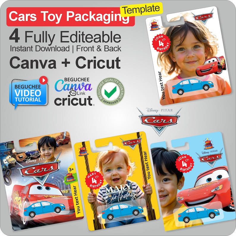 Pixar Cars Party Favor Box Template: Editable Toy Packaging (canva ...