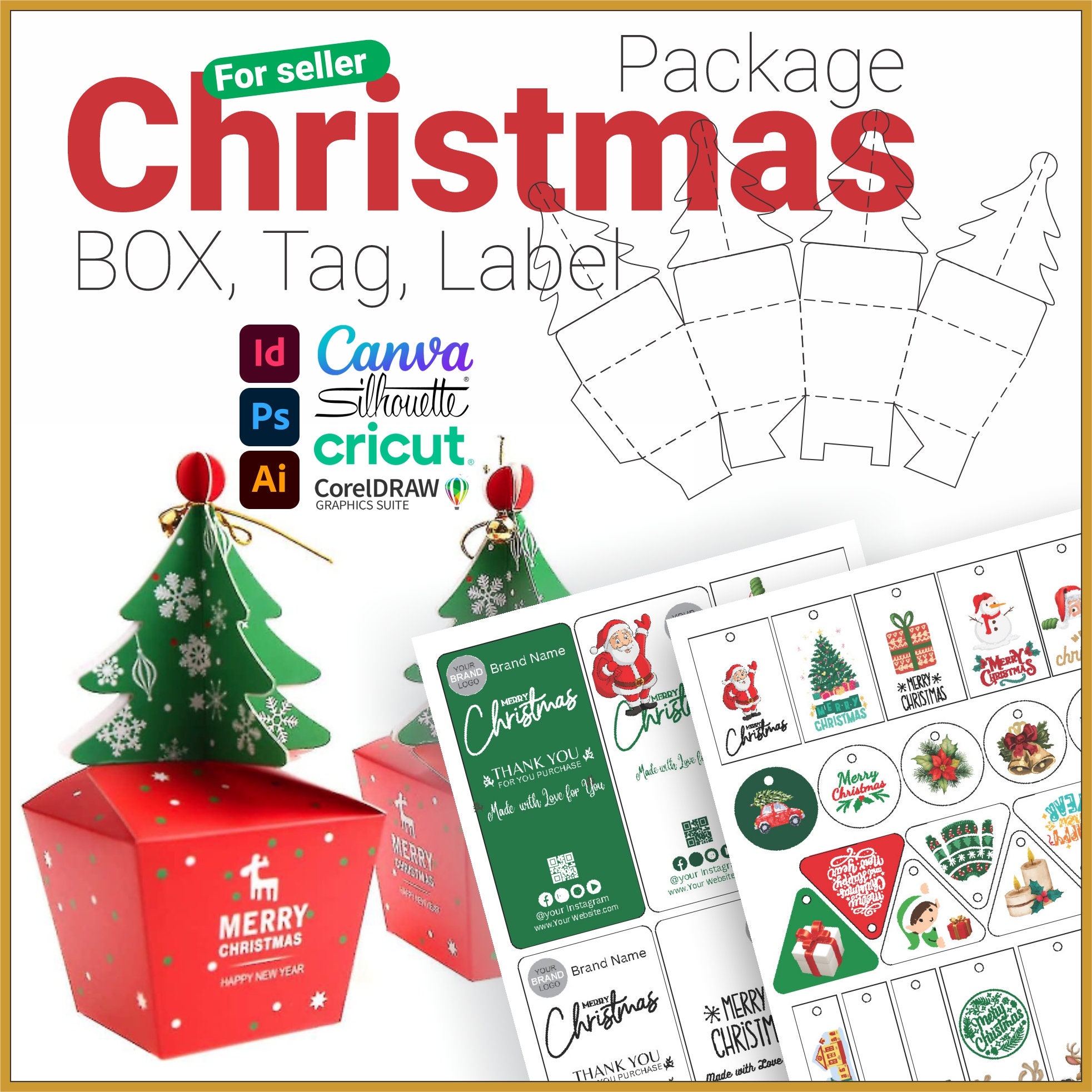Christmas Box SVG: Christmas Box Template, Ready-to-use Digital Box ...