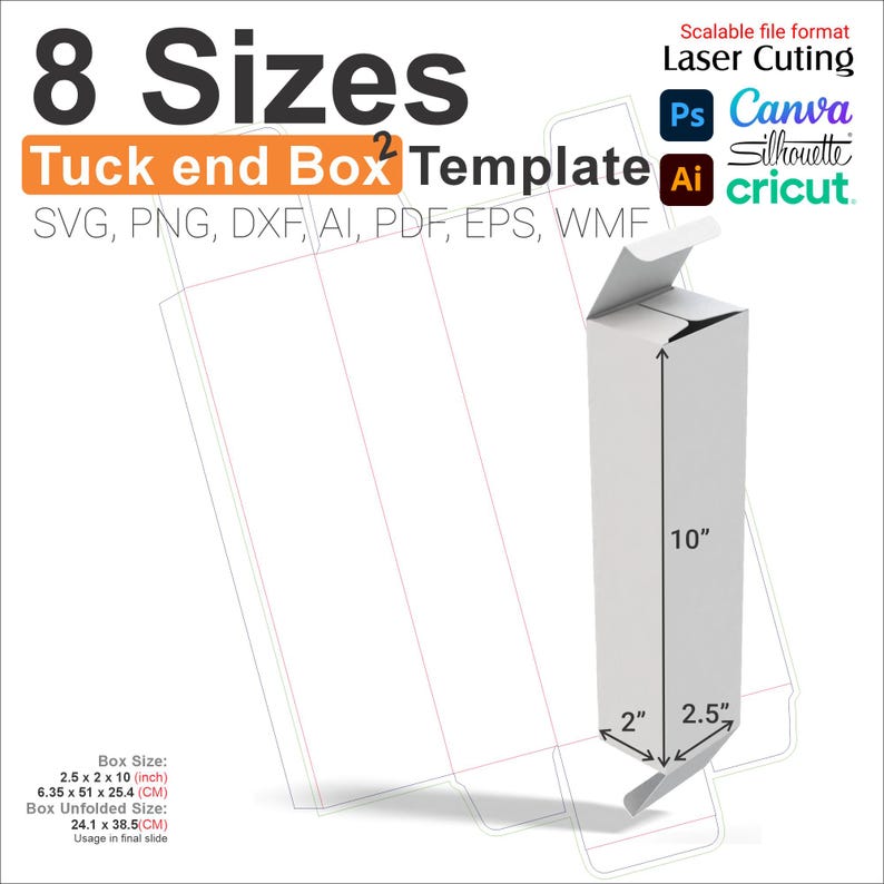 Tuck End Box Template: 8 Sizes, SVG PNG PDF (digital Download) - Etsy