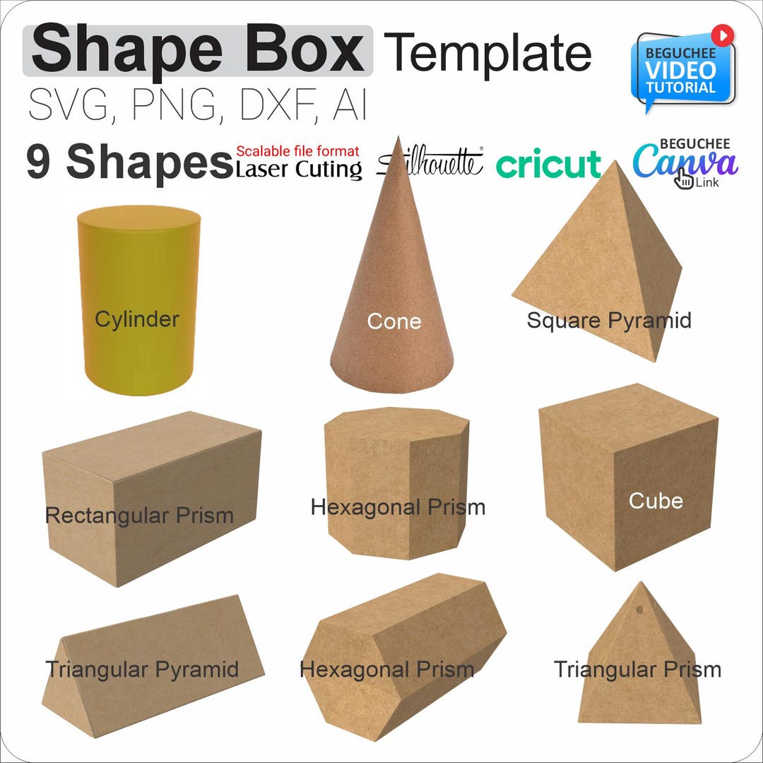 3D Shape Box Template SVG Bundle - Etsy