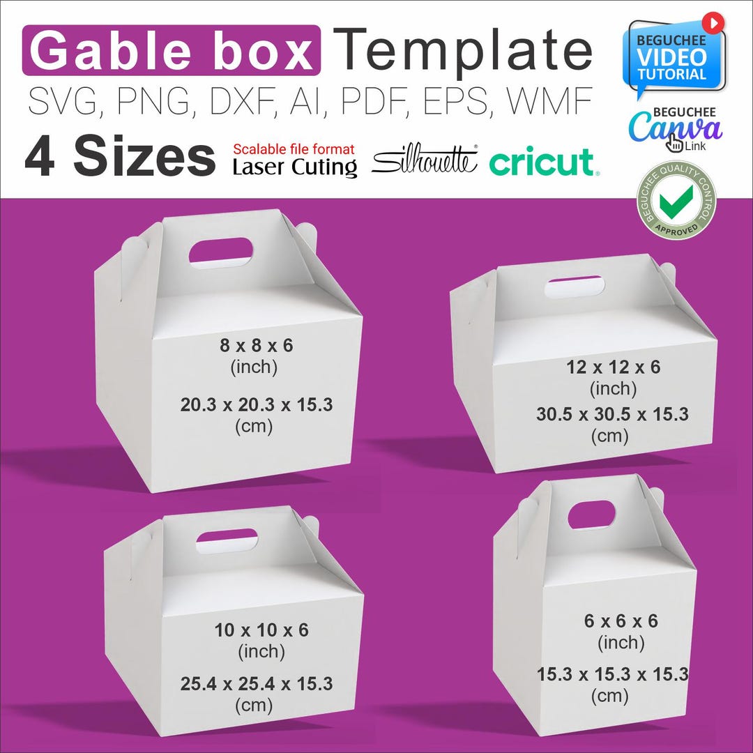 4 Sizes Gable Box Template Bundle – SVG Box Design, Party Favor Box ...