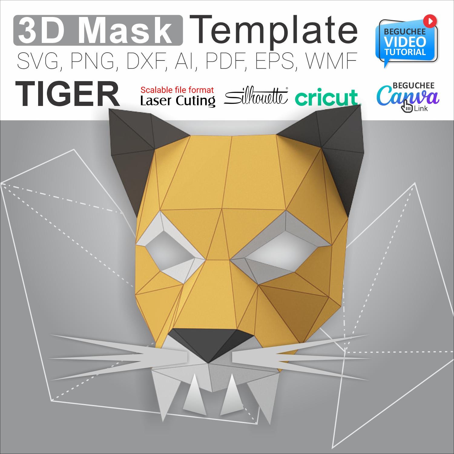 3D Tiger Mask Template: DIY Papercraft Costume (digital Download) - Etsy
