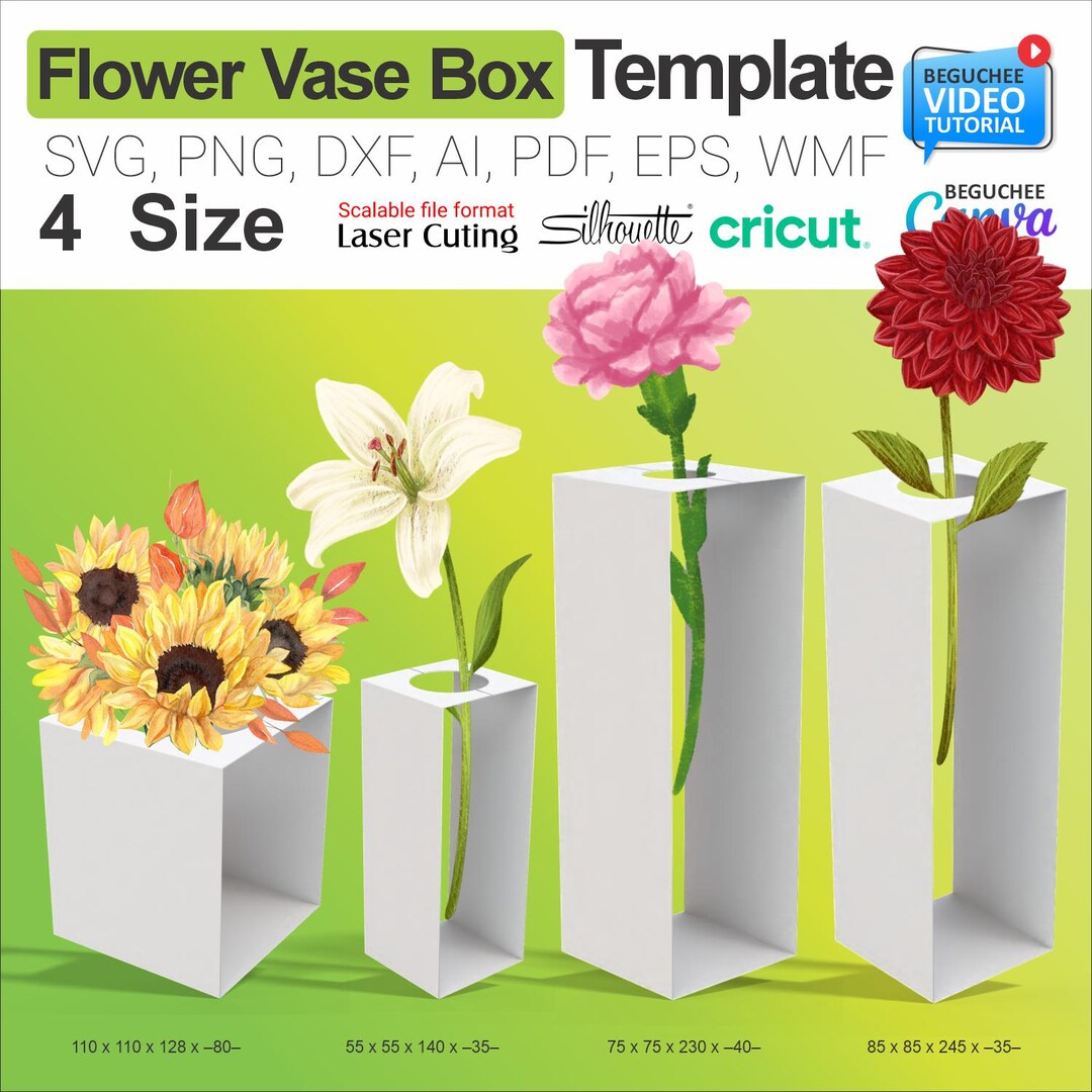Flower Vase Box Template, Laser Cut SVG, Digital Download, DIY Paper ...