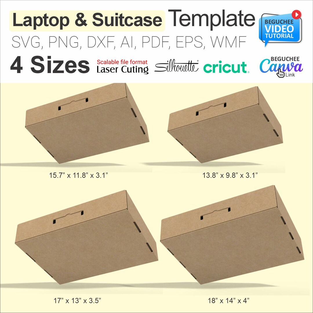 Laptop and Suitcase Box Template, Laser Cut SVG, Digital Download ...
