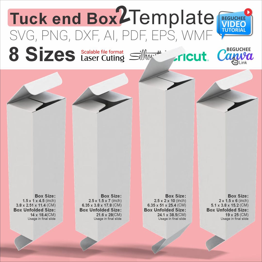Tuck End Box Template: 8 Sizes, SVG PNG PDF (digital Download) - Etsy
