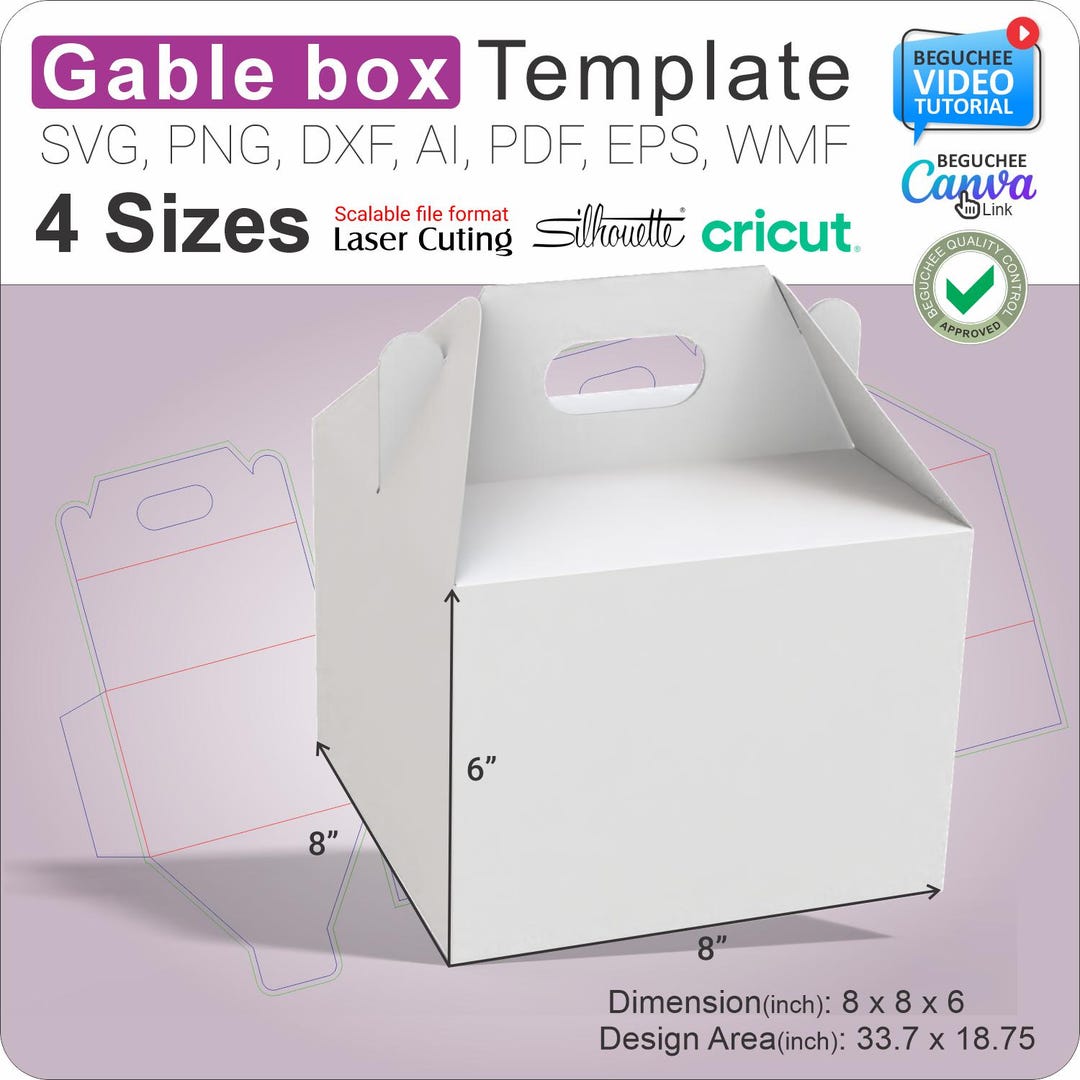 Gable Box Template Bundle: 4 Sizes, SVG Cut Files (digital Download - Etsy