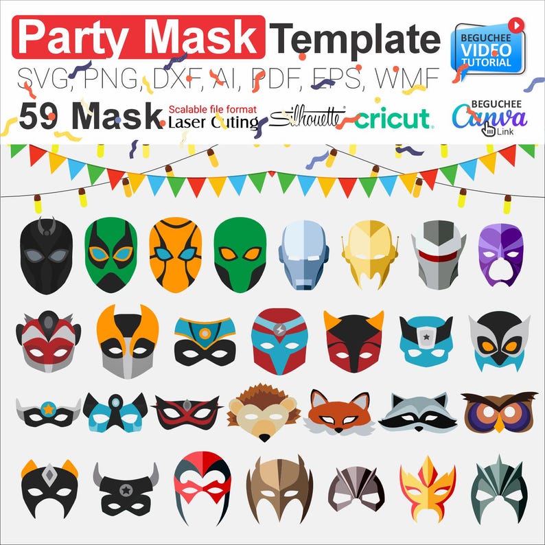 59 Party Mask Templates: Superhero & Carnival Designs (SVG, PNG, PDF ...