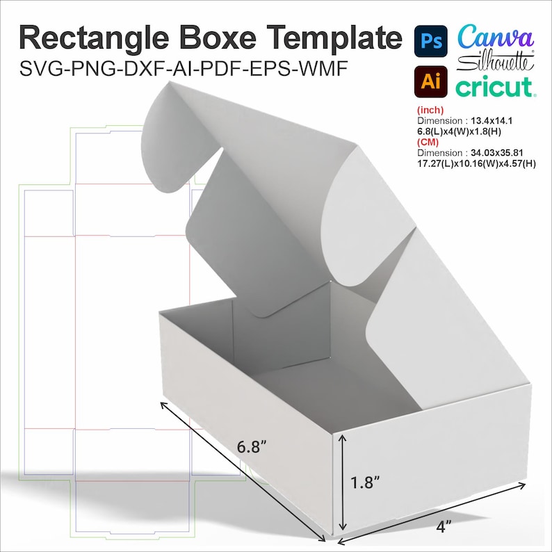 Plantillas de caja rectangular DIY (svg, png, pdf) (Descarga digital ...