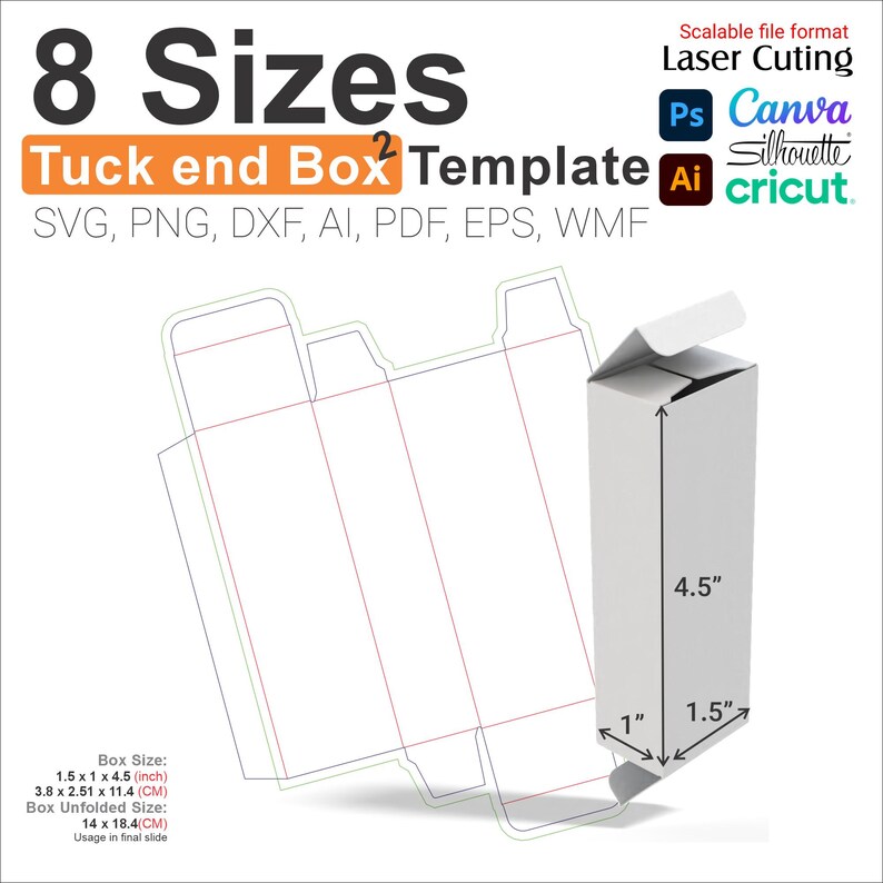 Tuck End Box Template: 8 Sizes, SVG PNG PDF (digital Download) - Etsy