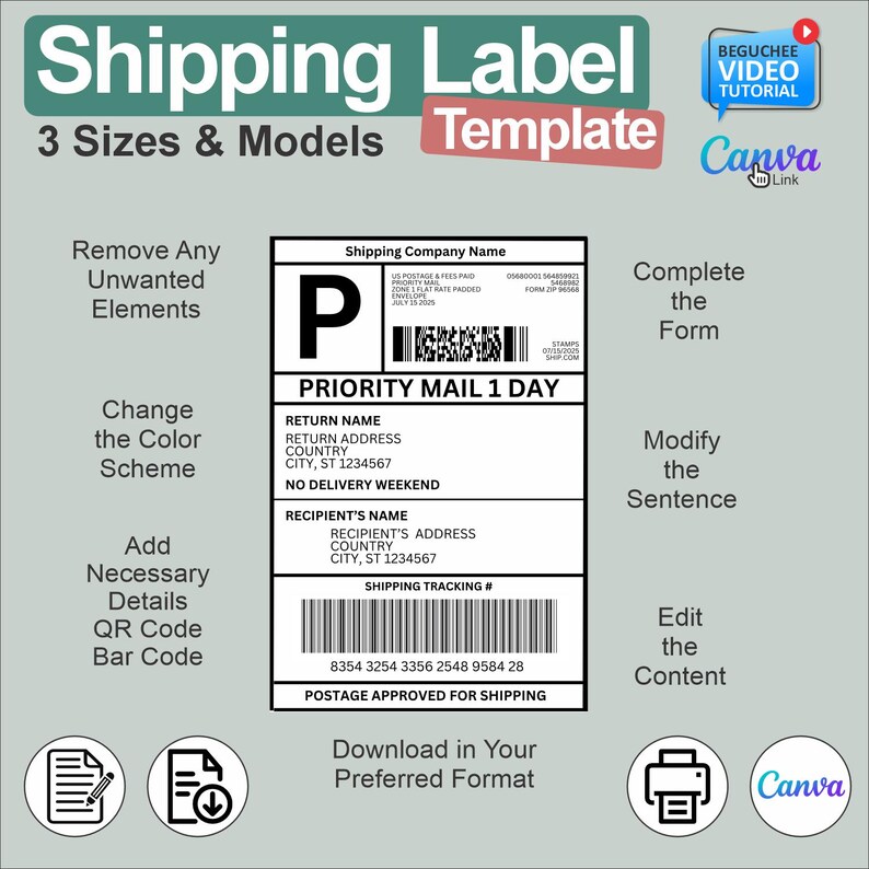 Editable Shipping Label Template – Personalized Mail Label, Custom Fake ...