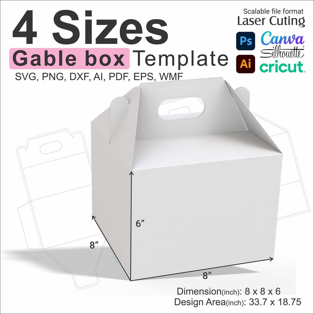 4 Sizes Gable Box Template Bundle – SVG Box Design, Party Favor Box ...