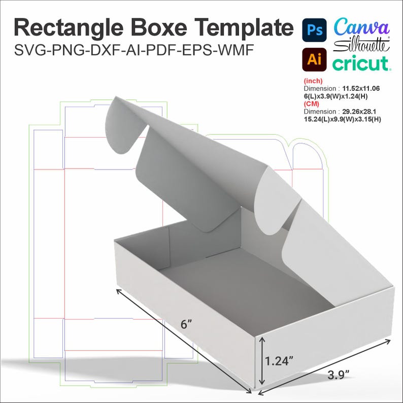 Paquete de plantillas de caja rectangular DIY: Plantilla imprimible en ...